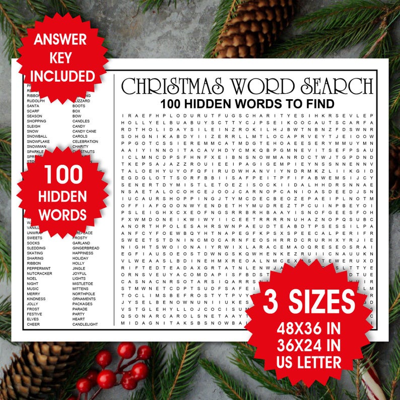 Giant Christmas Word Search, Christmas Game, Printable Christmas Search ...