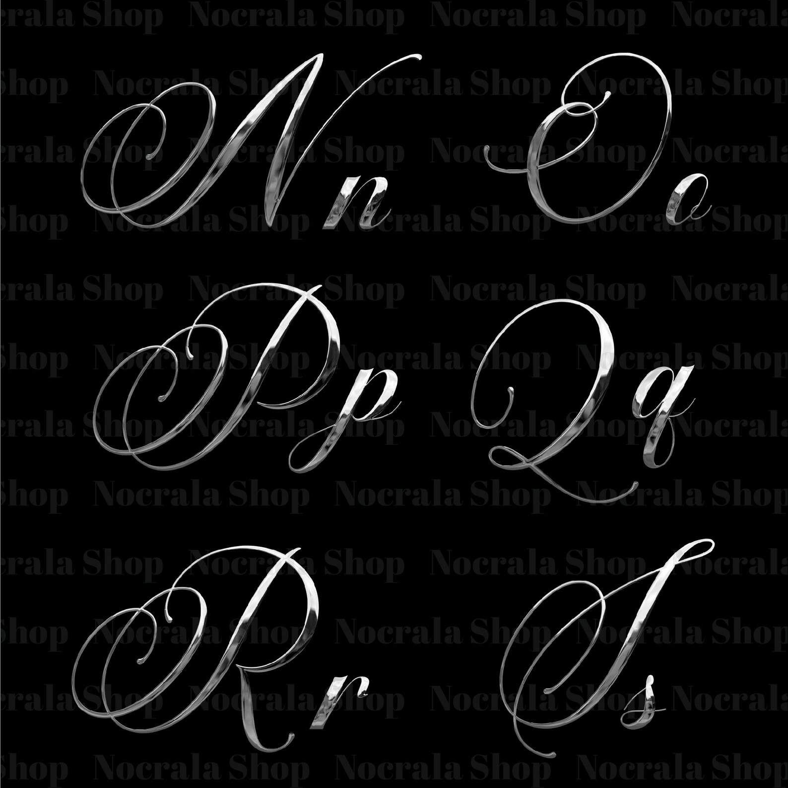 Silver Chrome Cursive Alphabet Clipart, PNG Clip Art, Silver Chrome ...