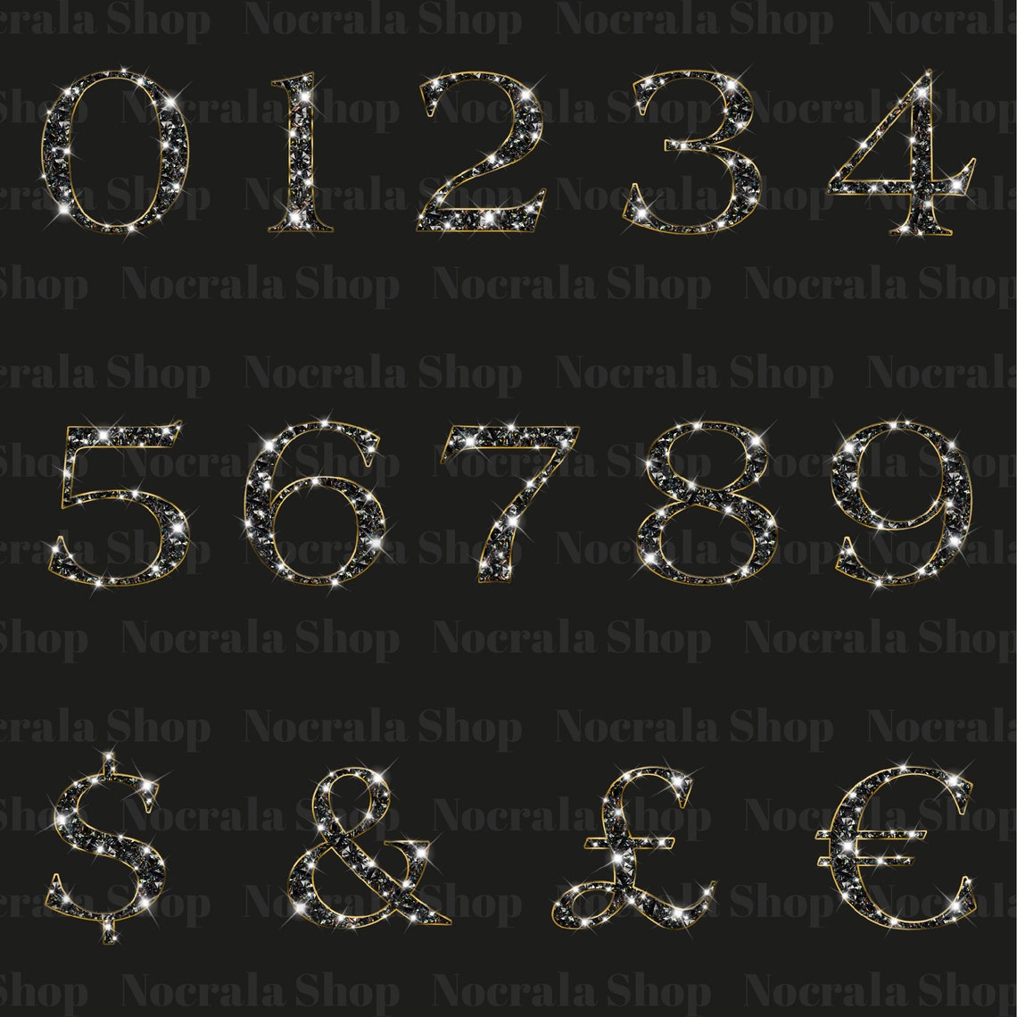 Black Diamond Alphabet Clipart, PNG Digital Clip Art, Black Diamond Letters, Numbers, Symbols ...