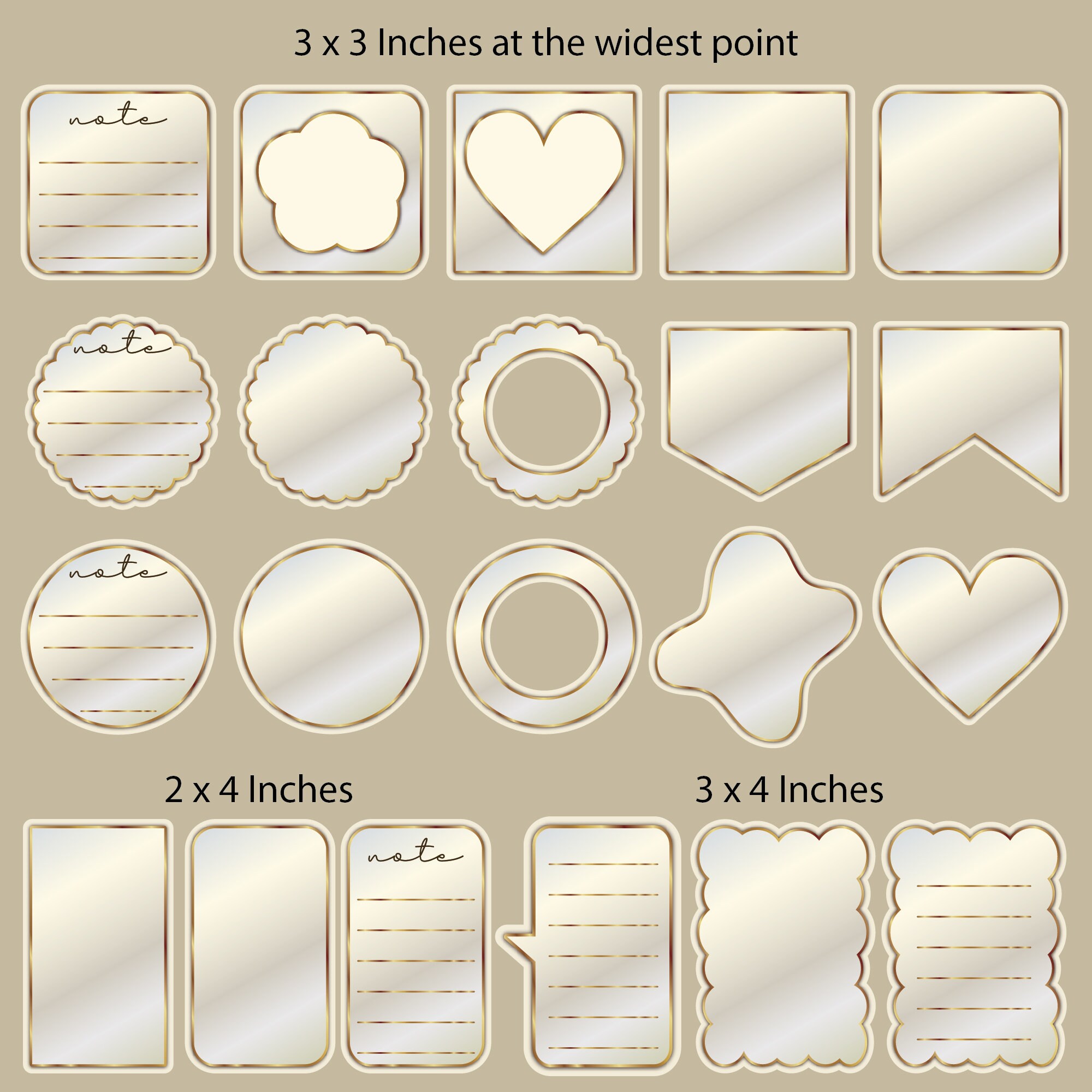 100 Gold Glam Sticky Notes Clipart With Lines, Circle, Squares, Flags ...