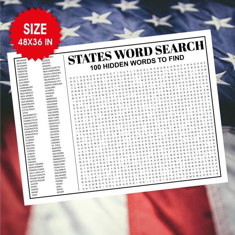 Giant USA States Word Search, USA States Game, Printable Word Search ...