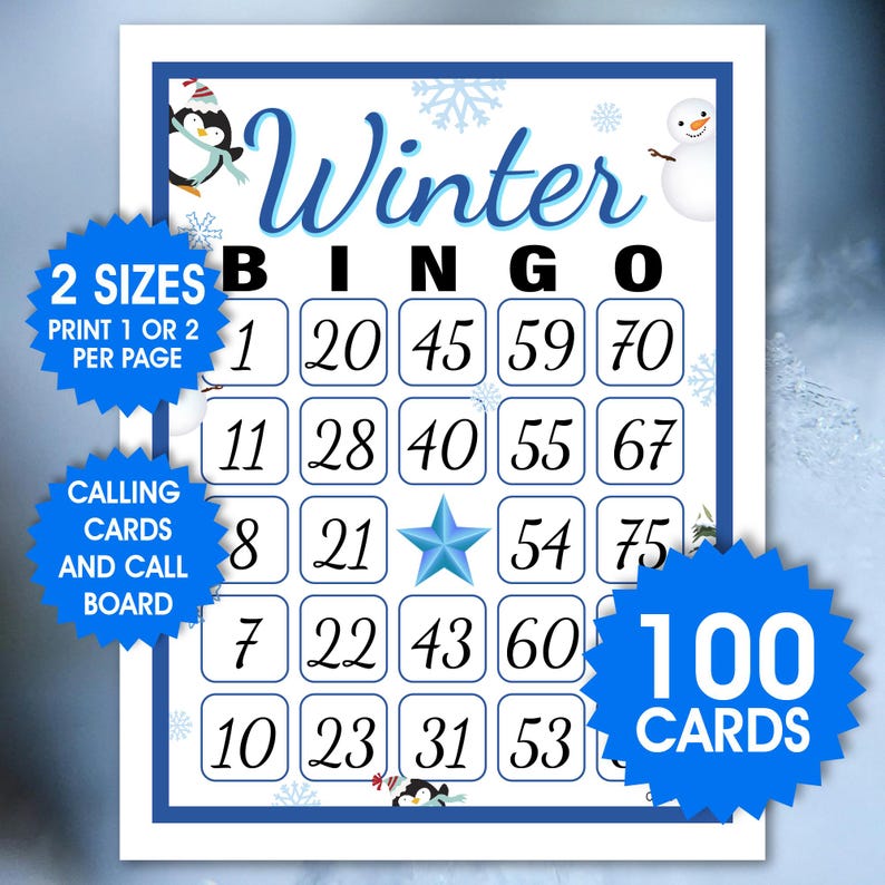 100 Winter Bingo Cards, 1 or 2 per Page, Winter Game, Winter Activity ...