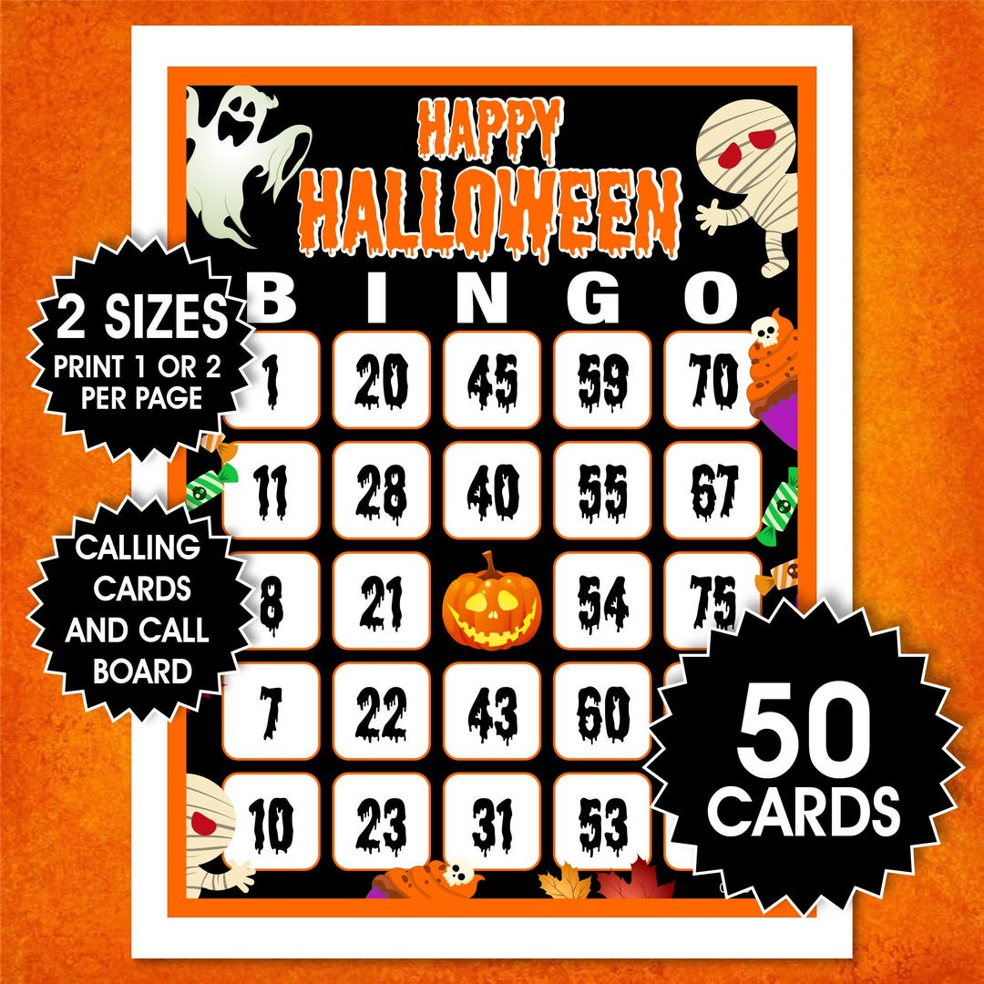 50 Happy Halloween Bingo Cards, Bingo for Kids, Halloween Activity, Fun ...
