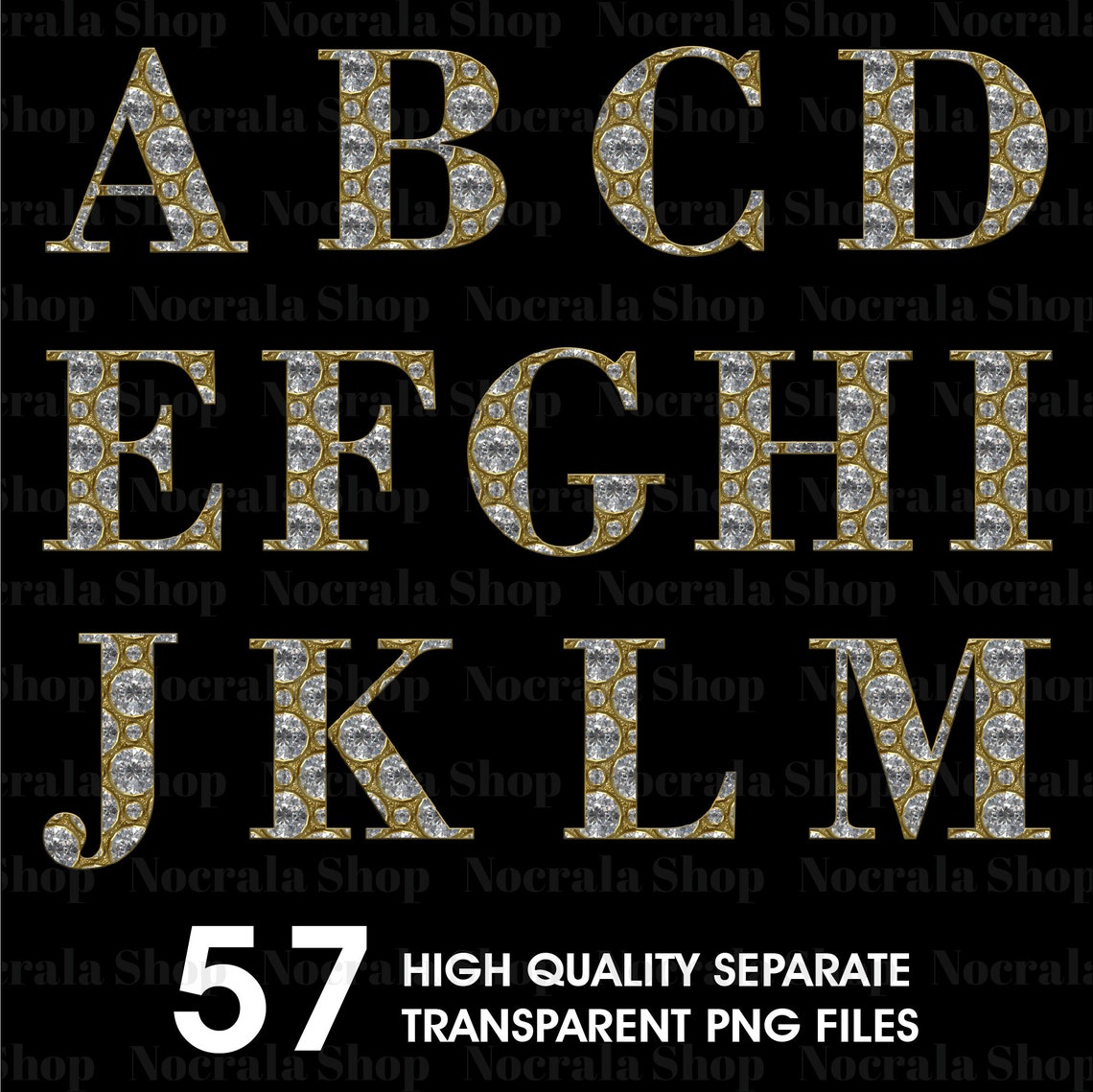 Gold Diamond Alphabet Clipart, PNG Digital Clip Art, Gold Diamond Letters, Numbers, Symbols ...