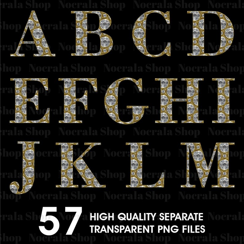 Gold Diamond Alphabet Clipart, PNG Digital Clip Art, Gold Diamond Letters, Numbers, Symbols ...