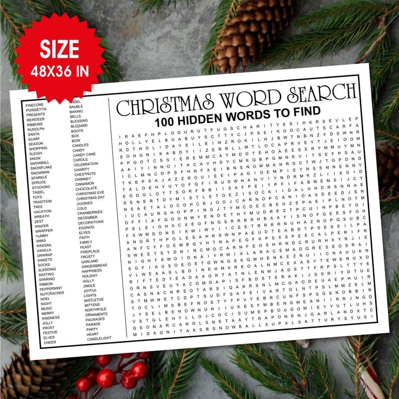 Giant Christmas Word Search, Christmas Game, Printable Christmas Search ...
