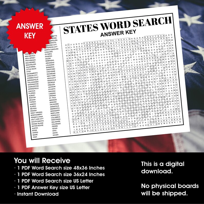 Giant USA States Word Search, USA States Game, Printable Word Search ...