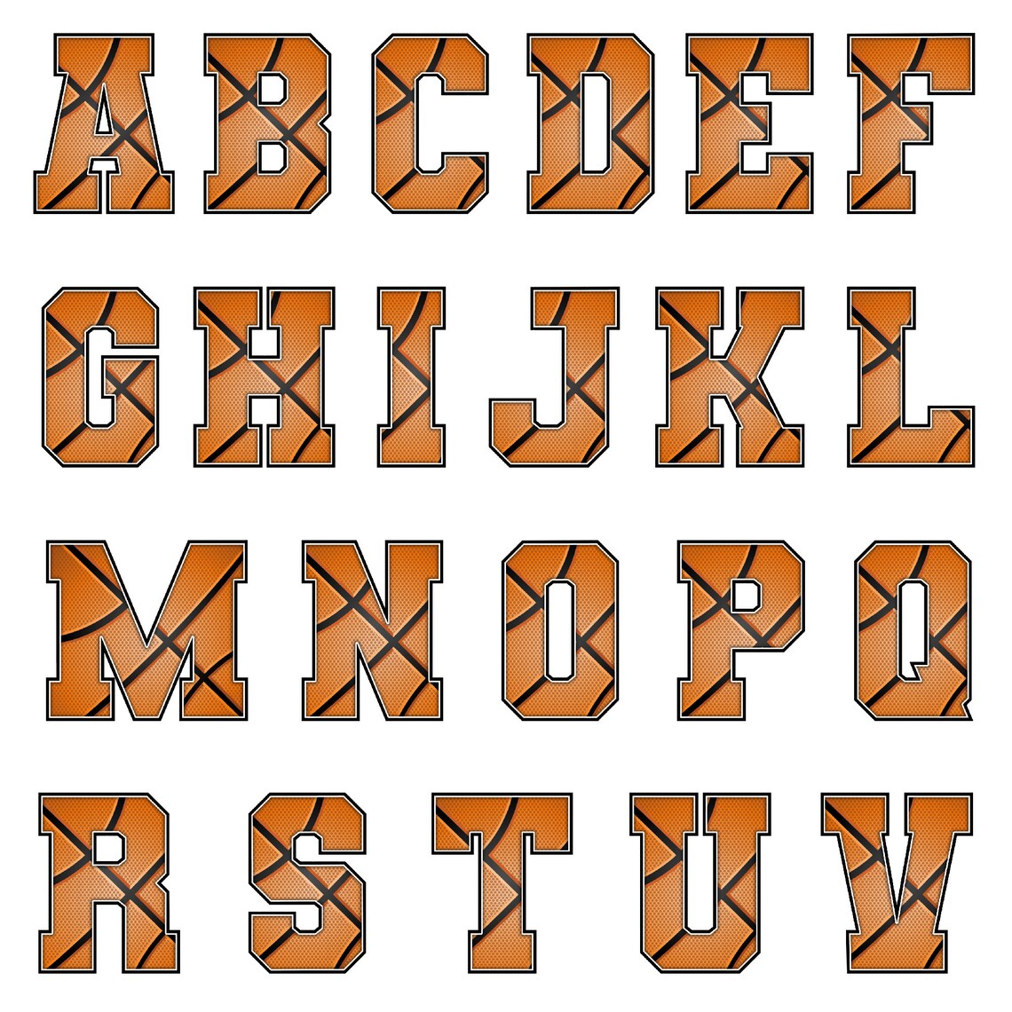 Basketball Alphabet Clipart, Sport Letters, Numbers, Symbols (PNG ...