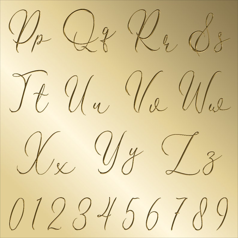 Gold Chrome Cursive Alphabet Clipart, High Shine PNG Letters (digital ...