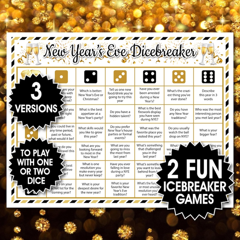 New Year's Eve Icebreaker Dice Game, Conversation Starters, Getting to ...