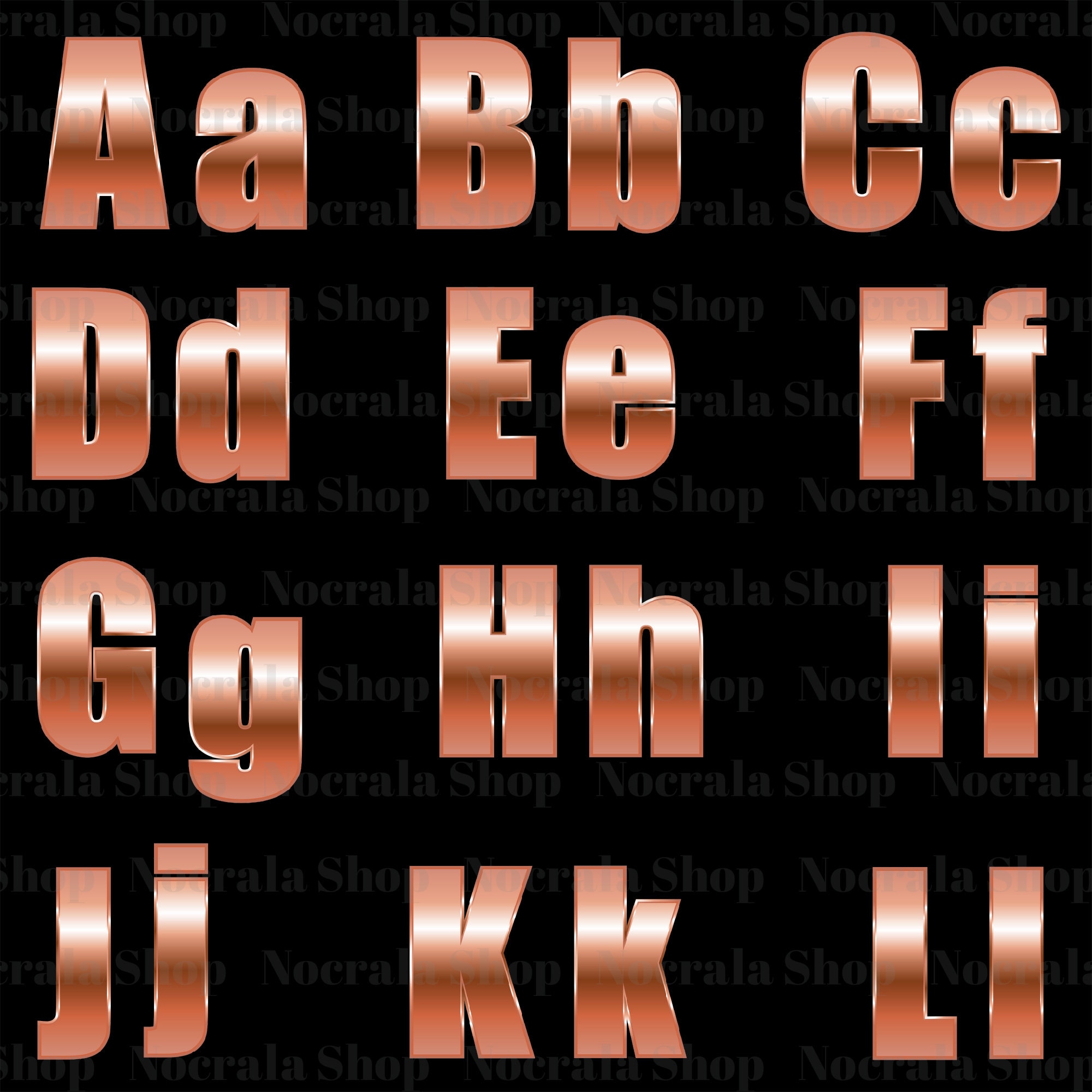 Copper Metallic Alphabet Clipart, Copper Foil Alphabet , Copper Digital ...