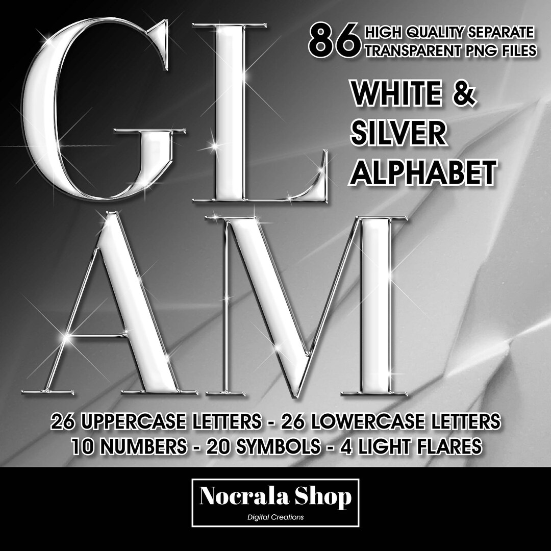 Glam White & Silver Alphabet Clipart, PNG Letters (digital Download) - Etsy