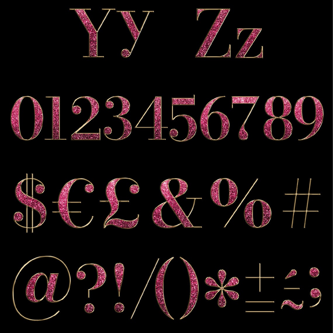 Hot Pink Glitter Glam Alphabet Clipart, PNG Digital Clipart, Hot Pink ...