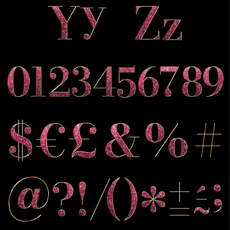 Hot Pink Glitter Alphabet Clipart, Shiny PNG Letters & Numbers (digital ...