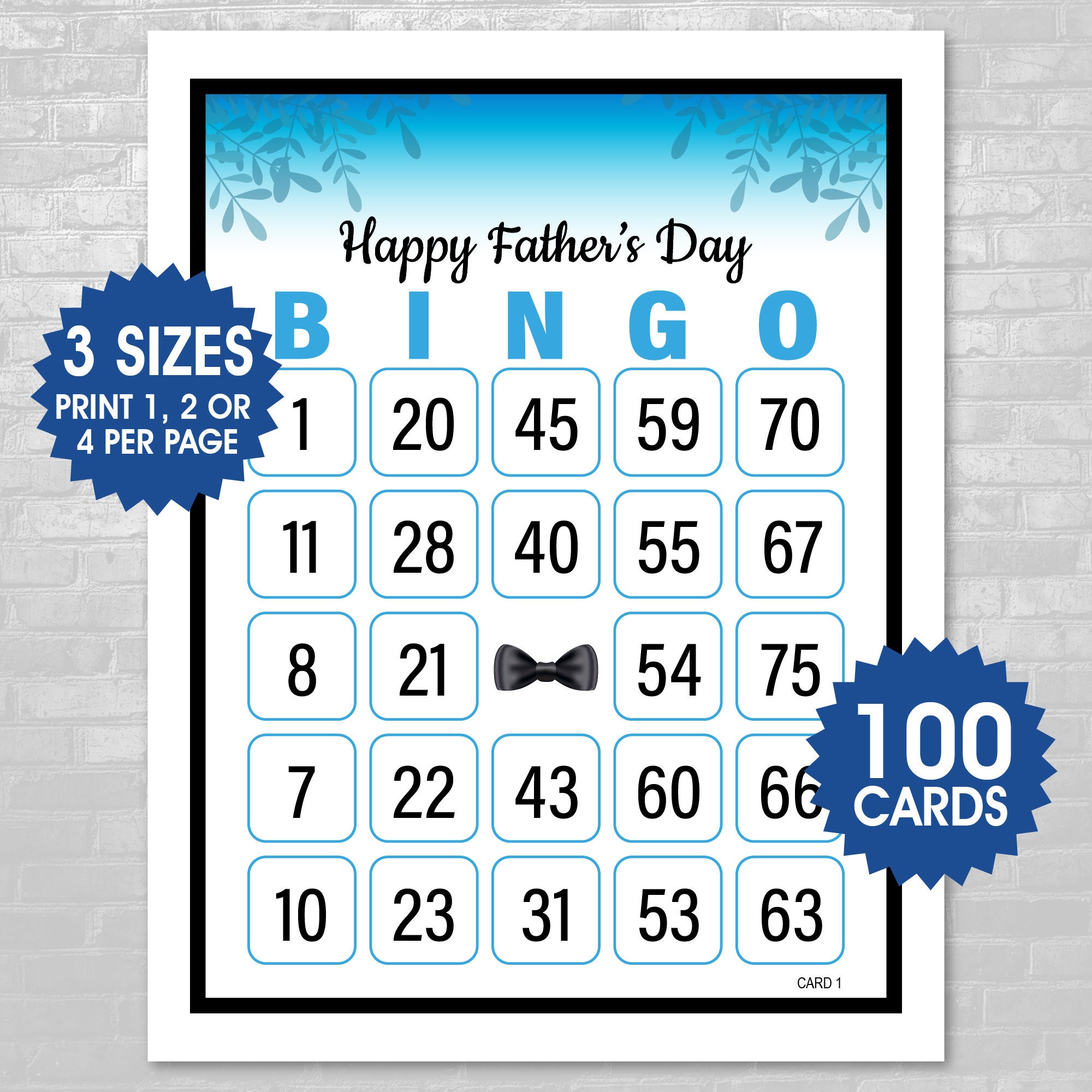 100 Happy Father's Day Bingo Cards, 1,2 or 4 per Page, Fun Party Game ...