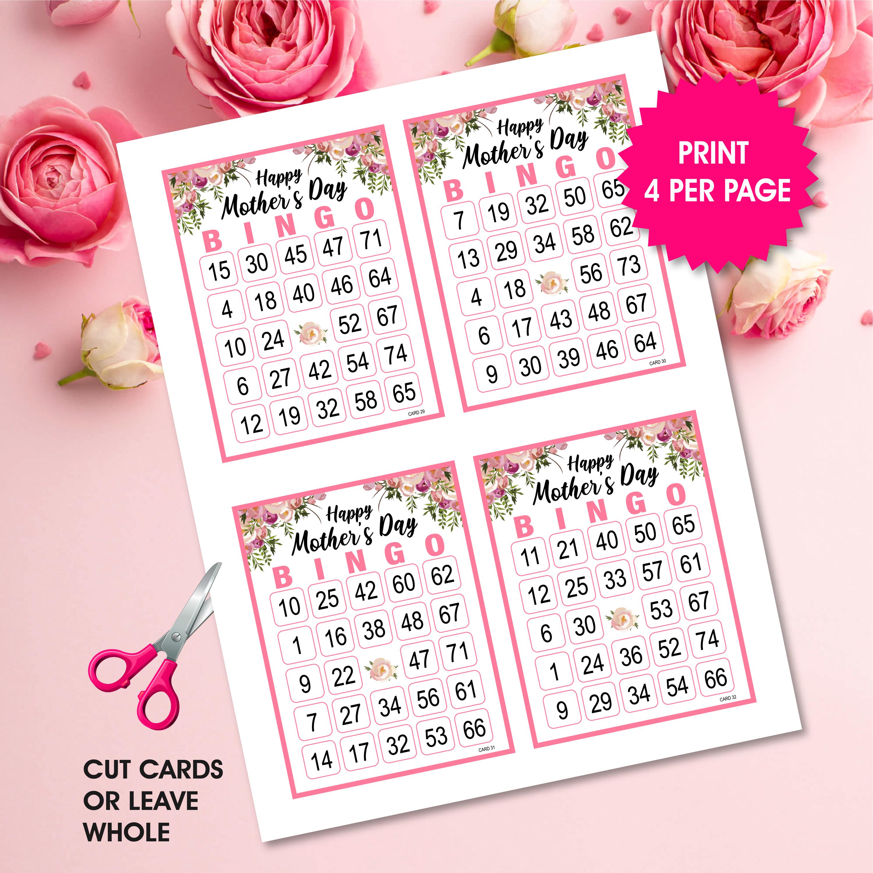 Mother's Day Bingo Game, 100 Cards, Mother's Day Fun Game, Mother's Day ...