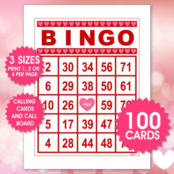 Valentine Bingo Cards - Etsy