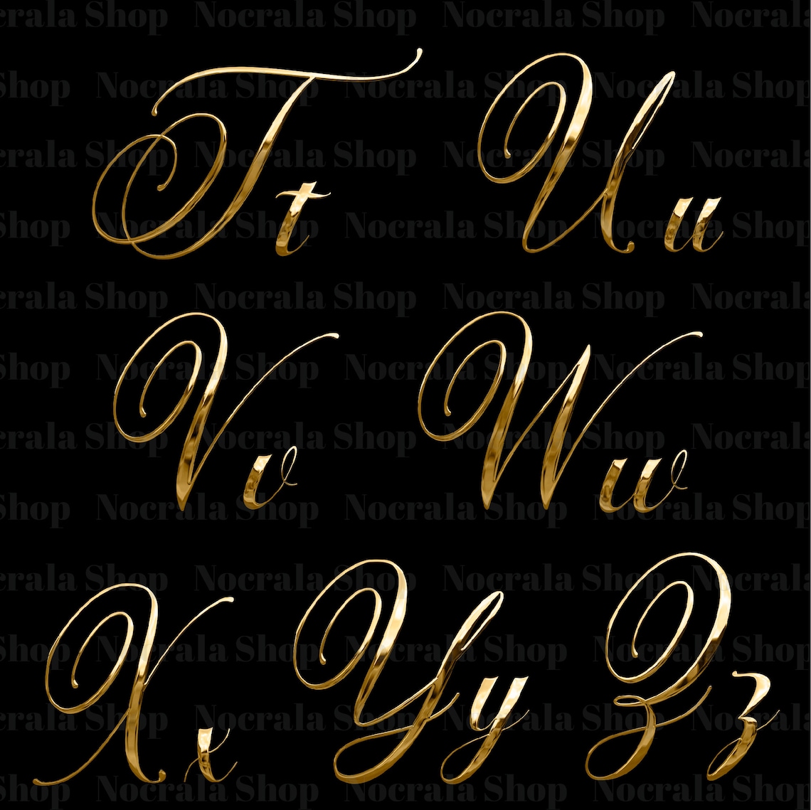 Gold Chrome Cursive Alphabet Clipart PNG Clip Art Gold - Etsy