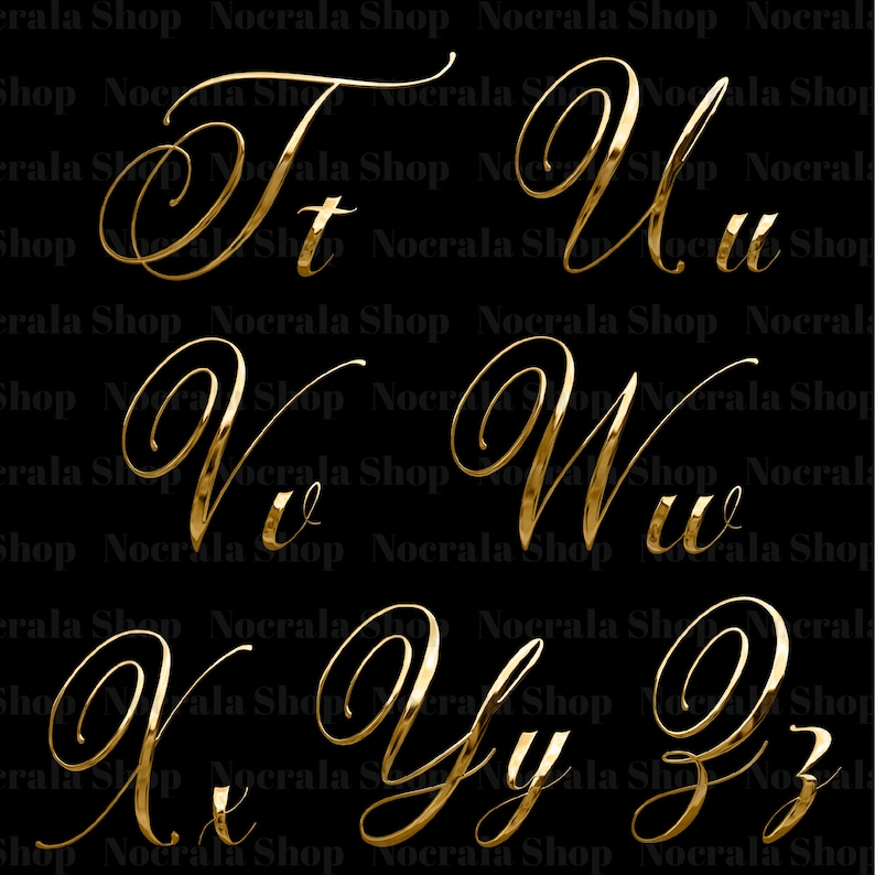 Gold Chrome Cursive Alphabet Clipart, PNG Clip Art, Gold Chrome Cursive ...