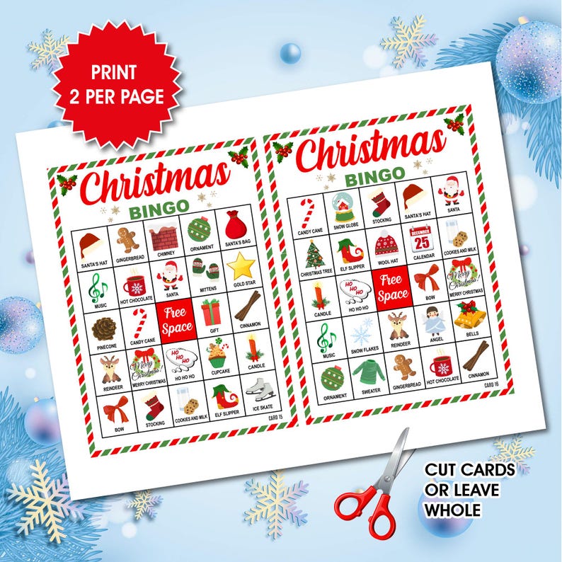 60 Christmas Bingo Cards, Christmas Party Game, Printable Kids ...