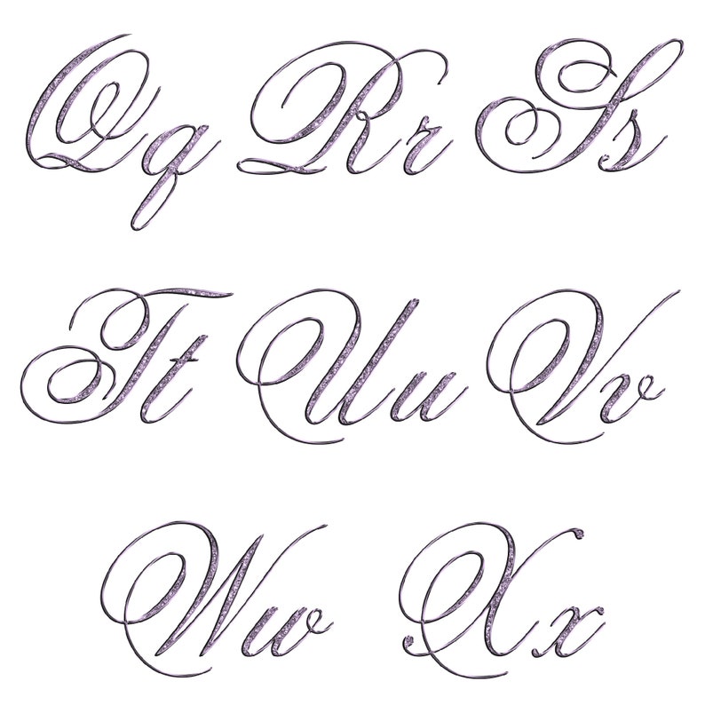 Purple Glitter Cursive Alphabet Clipart, PNG Clip Art, High Shine ...