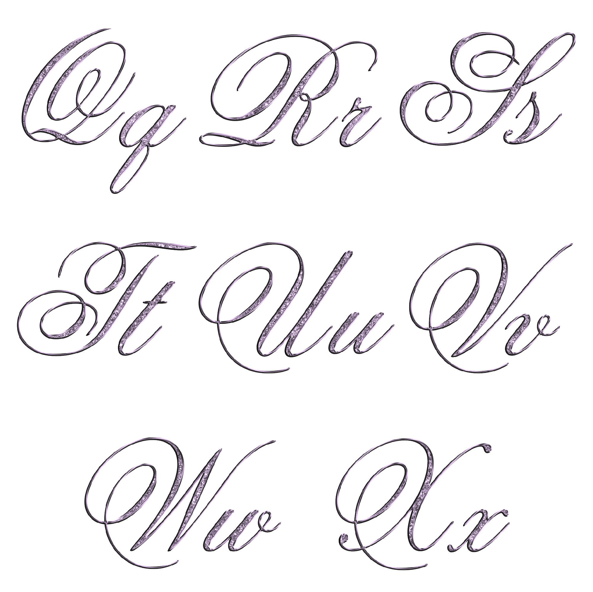 Purple Glitter Cursive Alphabet Clipart, PNG Clip Art, High Shine ...
