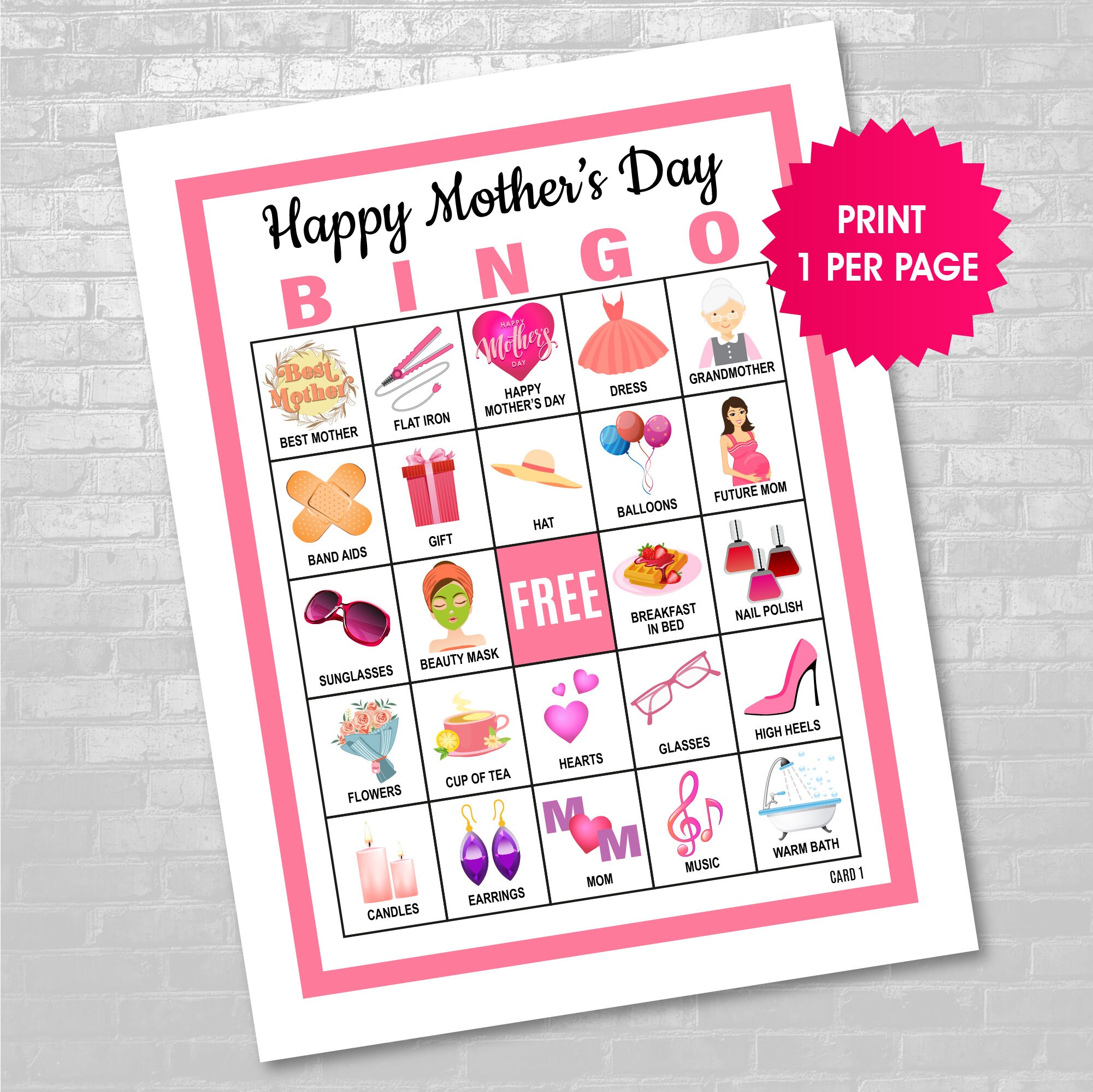 40 Happy Mother's Day Bingo Cards, 1 or 2 per Page, Mother's Day Party ...