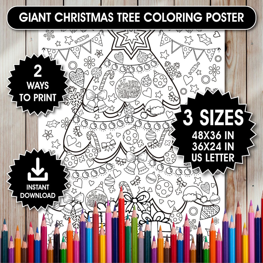 Giant Coloring Christmas Tree Poster, Collaborative Coloring Poster ...