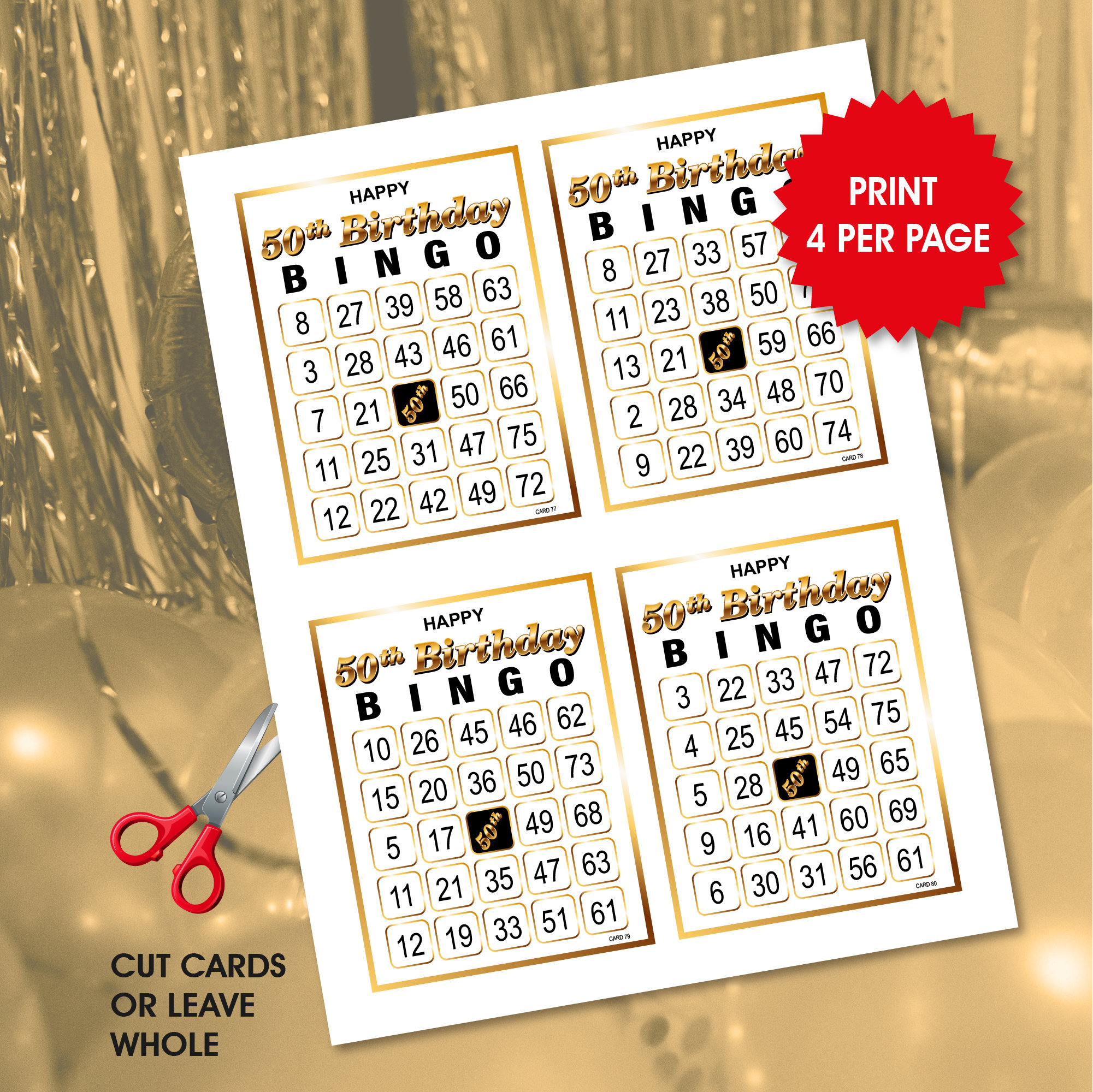 100 Happy 50th Birthday Bingo Cards, 1, 2 or 4 per Page, Fun Party Game, Birthday Activity ...