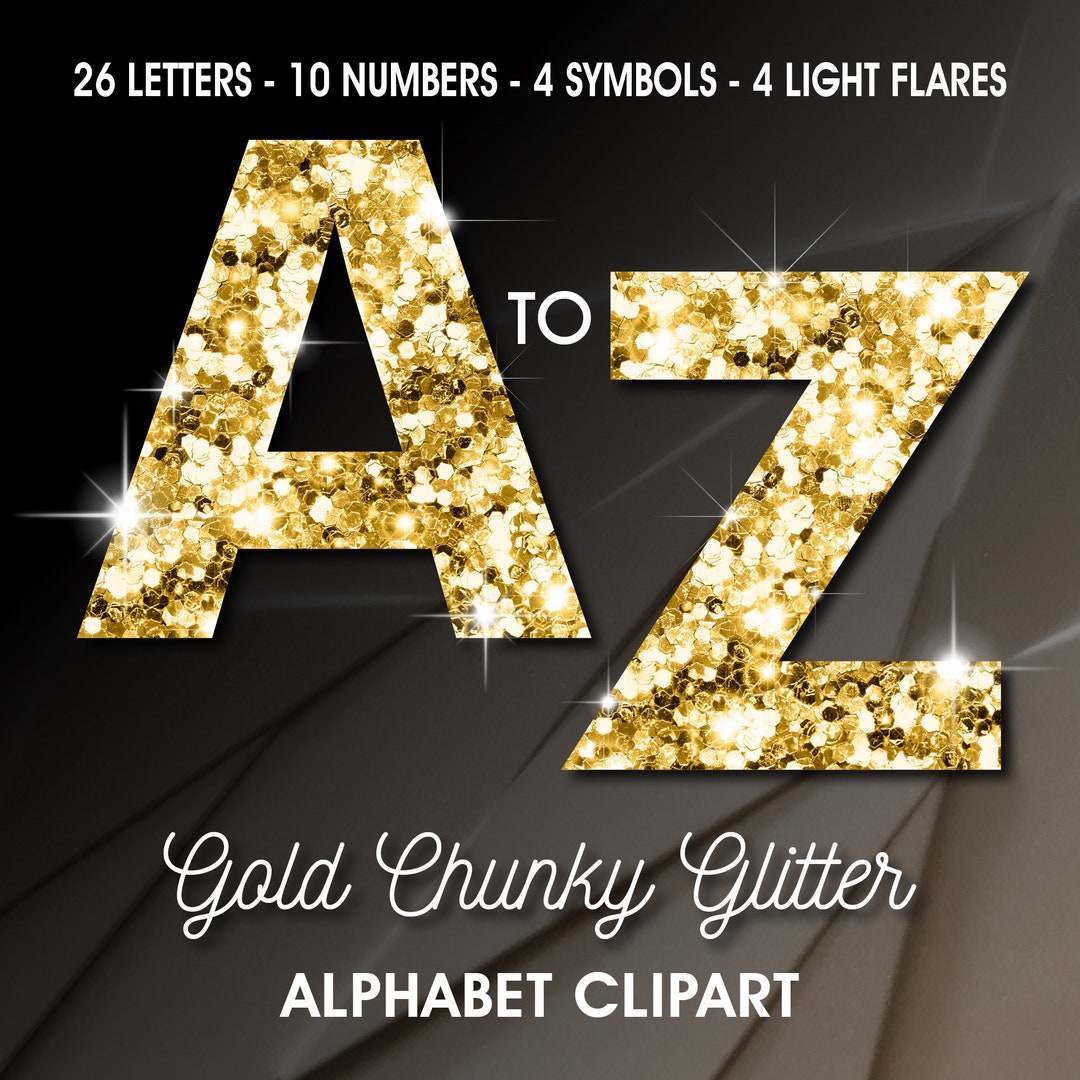 Gold Chunky Glitter Alphabet Clipart, PNG Digital Clip Art, Gold ...