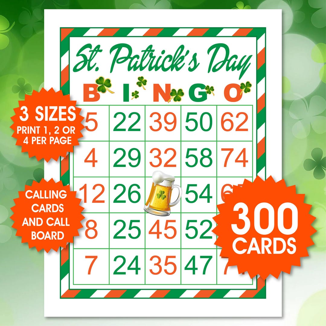 300 St Patrick's Day Bingo Cards, 1, 2, or 4 per Page, St. Patrick's ...