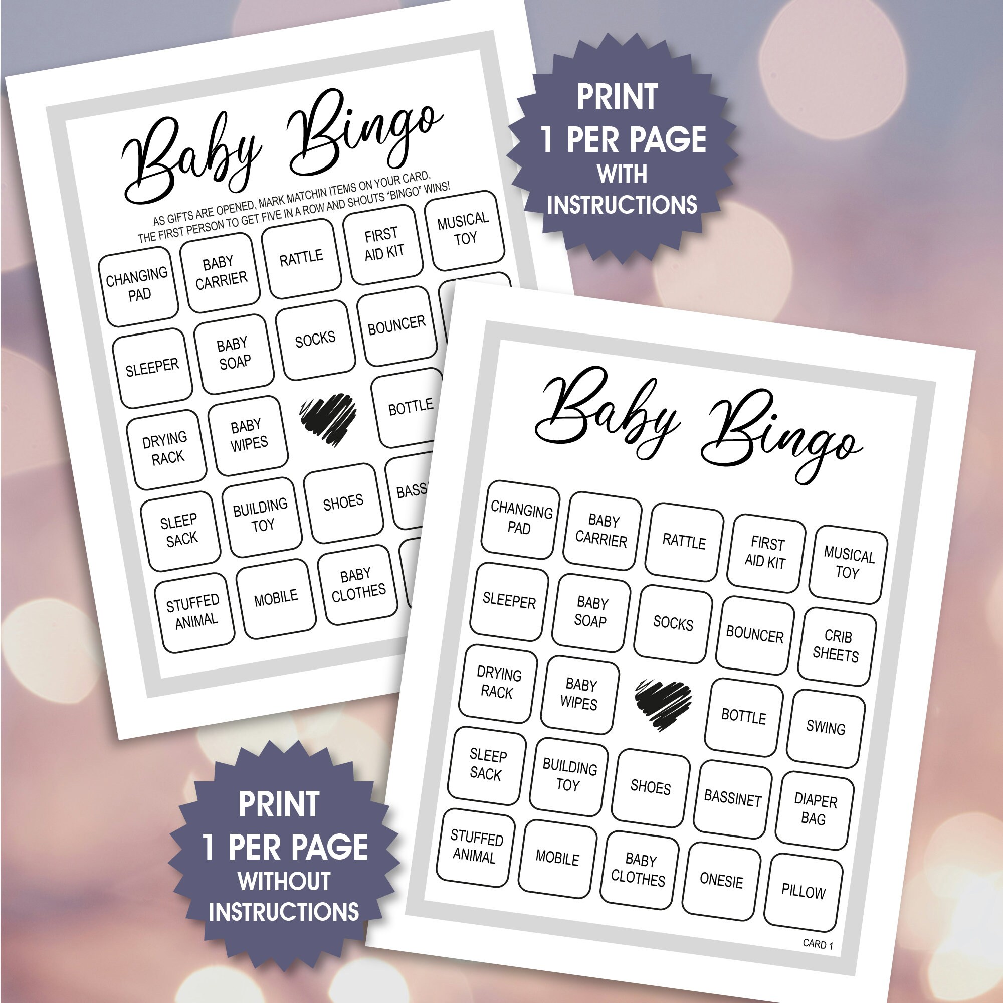 100 Baby Bingo Cards, 1 or 2 per Page, Baby Party Game, Baby Shower ...