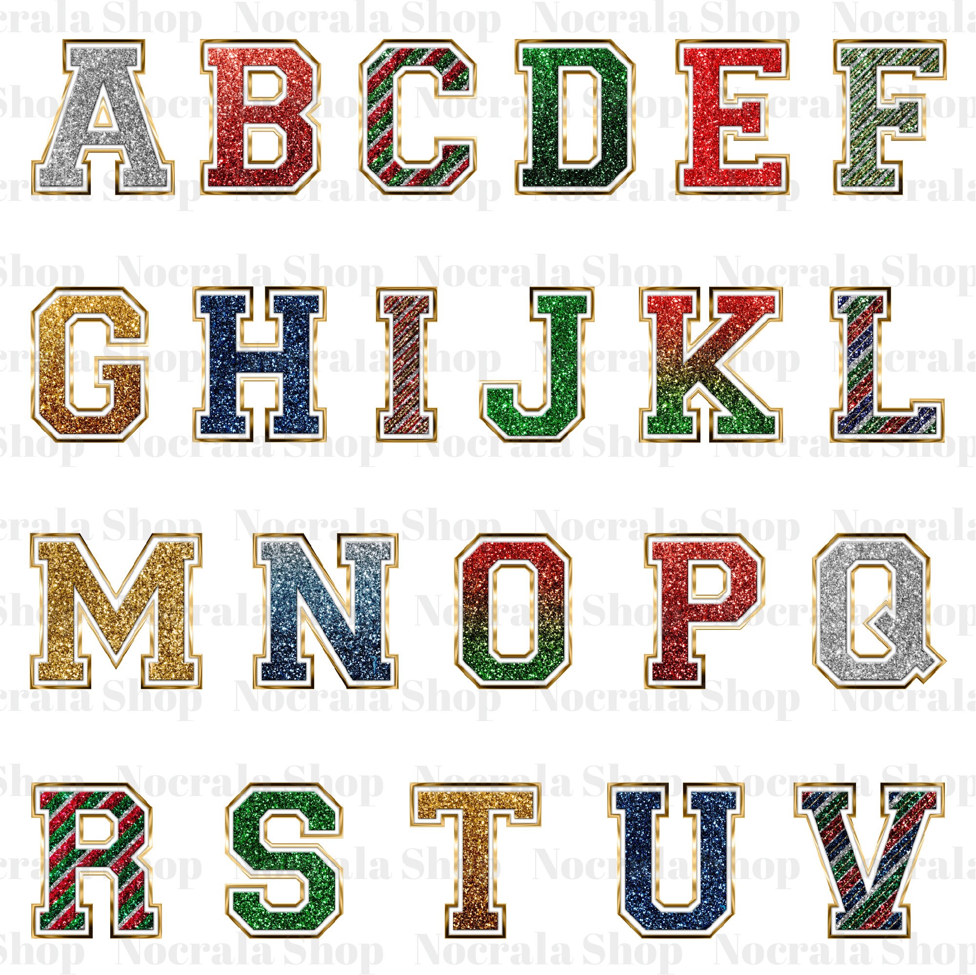 Christmas Color Varsity Alphabet Clipart Letter and Number - Etsy