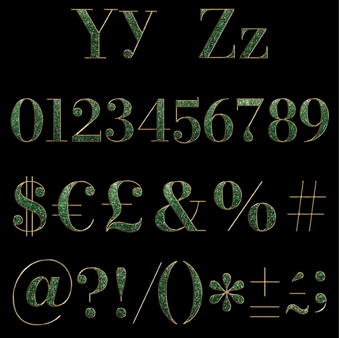 Green Glitter Glam Alphabet Clipart, PNG Clipart, Bling Alphabet ...