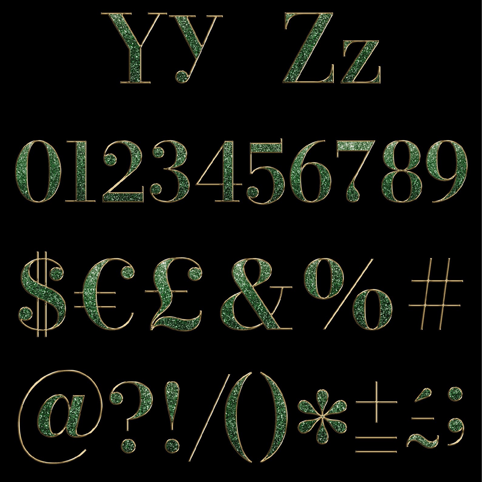 Green Glitter Glam Alphabet Clipart, PNG Clipart, Bling Alphabet ...