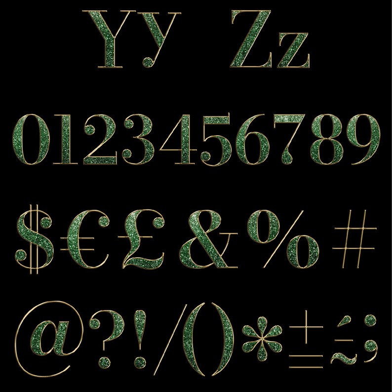 Green Glitter Glam Alphabet Clipart, PNG Clipart, Bling Alphabet ...