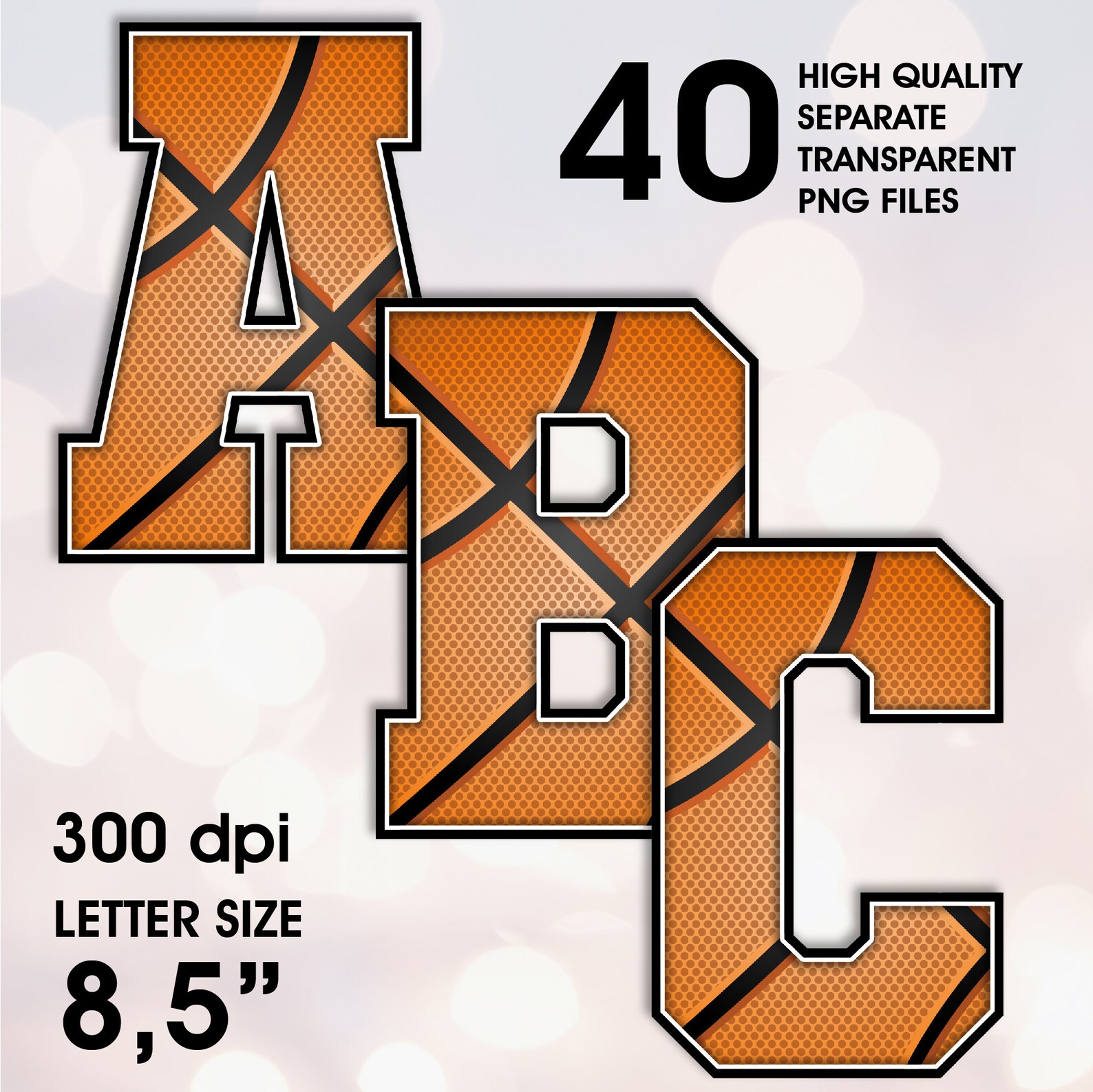 Basketball Alphabet Clipart, Sport Letters, Numbers, Symbols (PNG ...