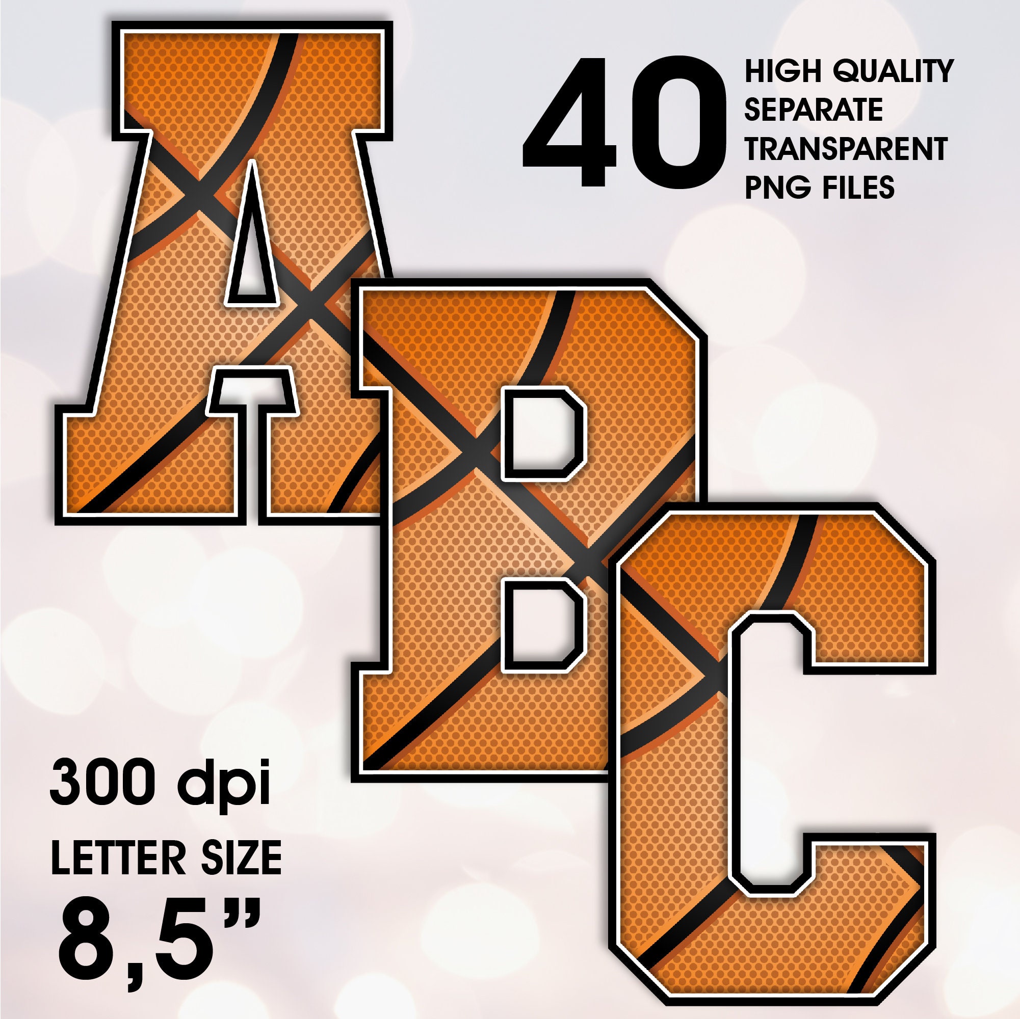 Basketball Alphabet Clipart, PNG Digital Clip Art, Basketball Letters ...