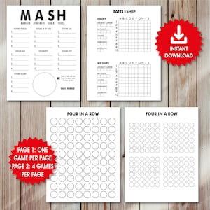 7 Pen and Paper Printable Games Bundle, Hangman Printable, Battleship ...