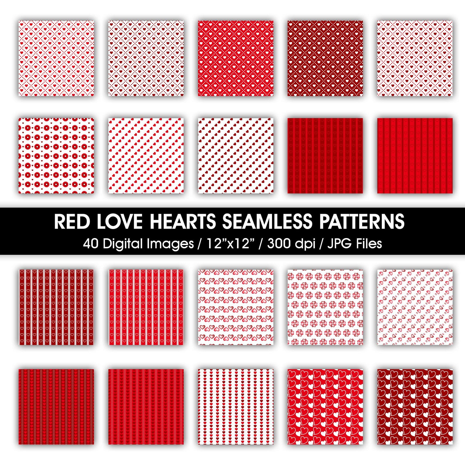 Red Love Hearts Seamless Pattern, Scrapbook Paper (digital Download) - Etsy