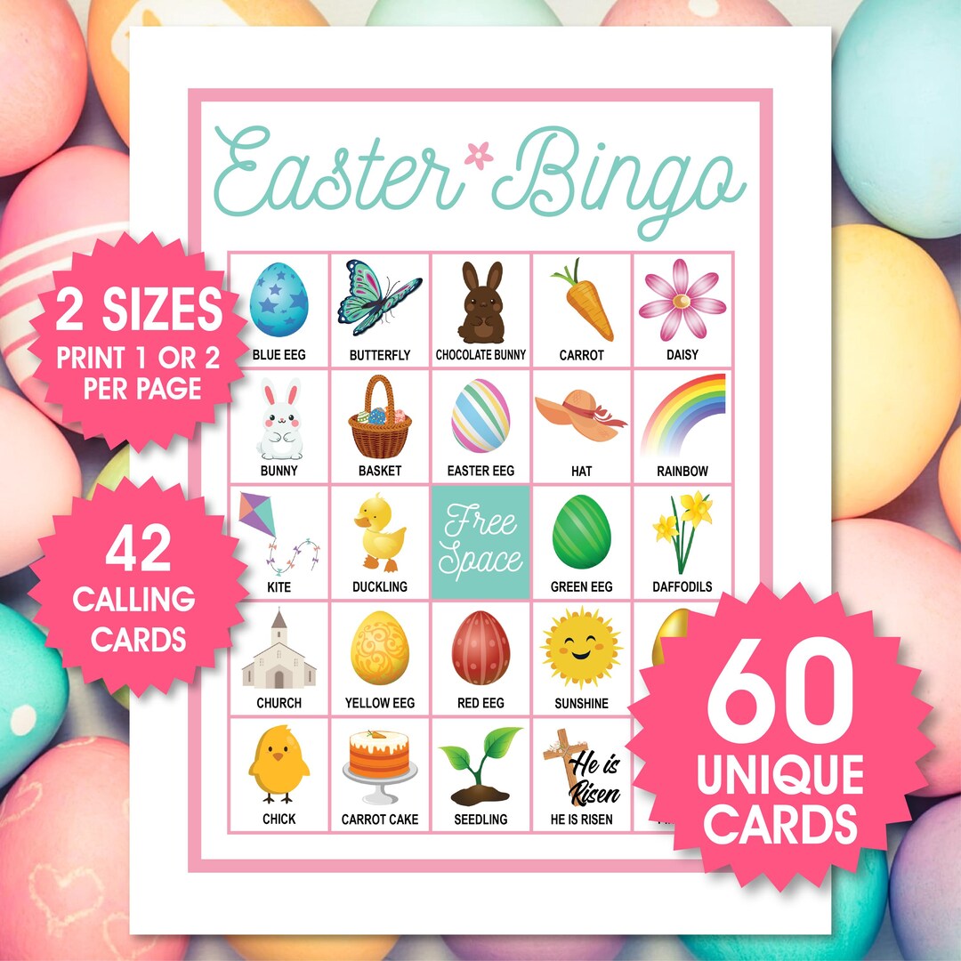 60 Easter Bingo Cards, Easter Party Game, Easter Activity for Kids ...