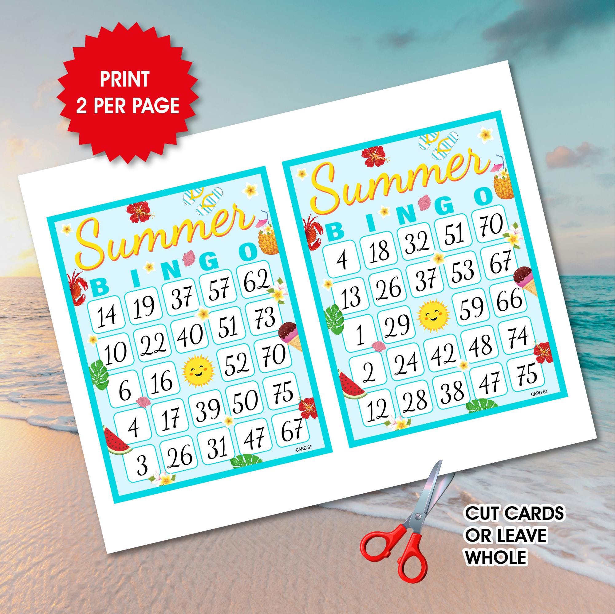 100 Summer Bingo Cards, 1 or 2 per Page, Summer Game, Summer Activity ...