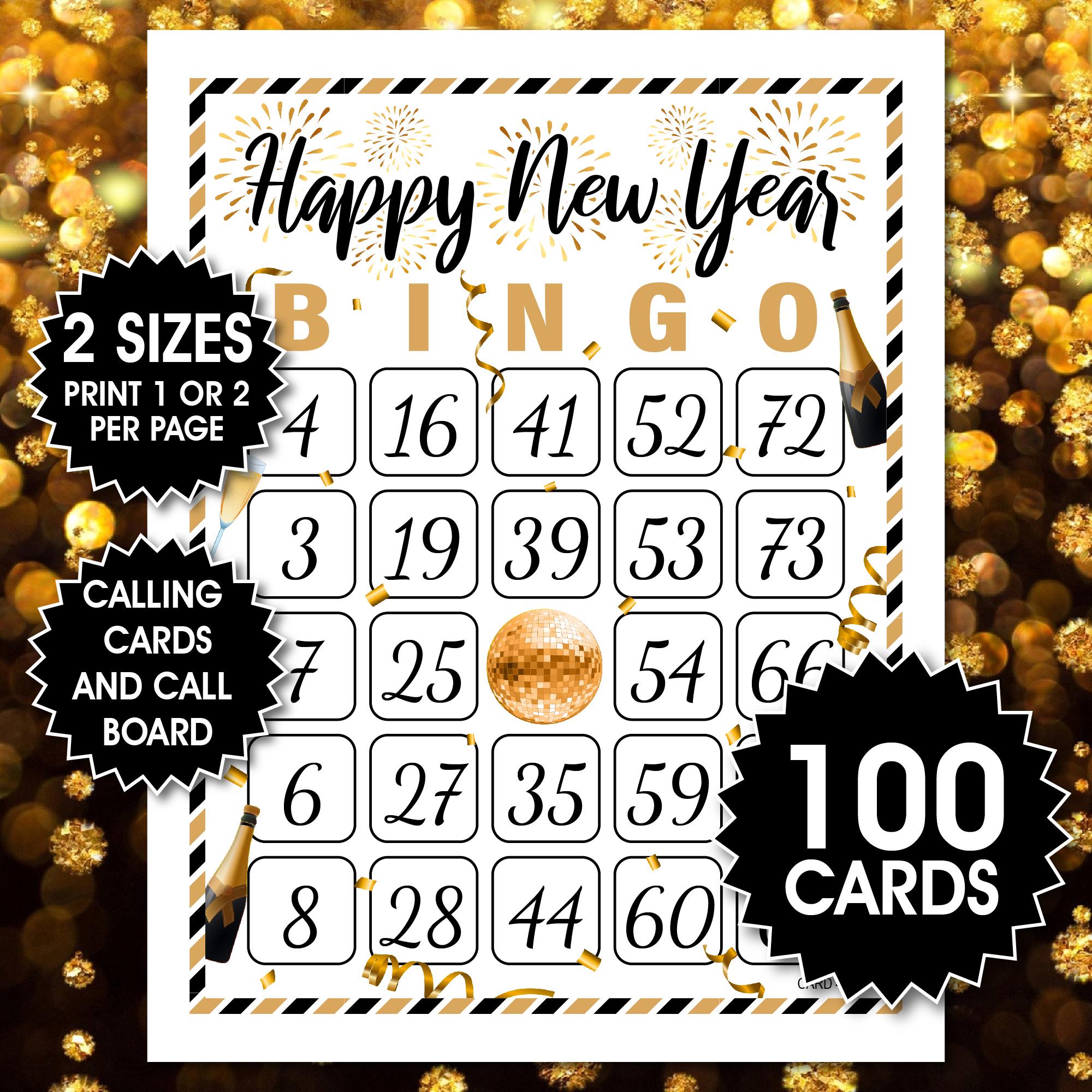 100 Happy New Year Bingo Cards, 1 or 2 per Page, Happy New Year Game ...