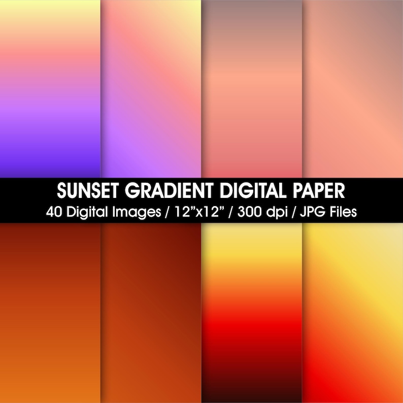 40 Sunset Gradient Digital Paper, Sunset Ombre Scrapbook Papers ...