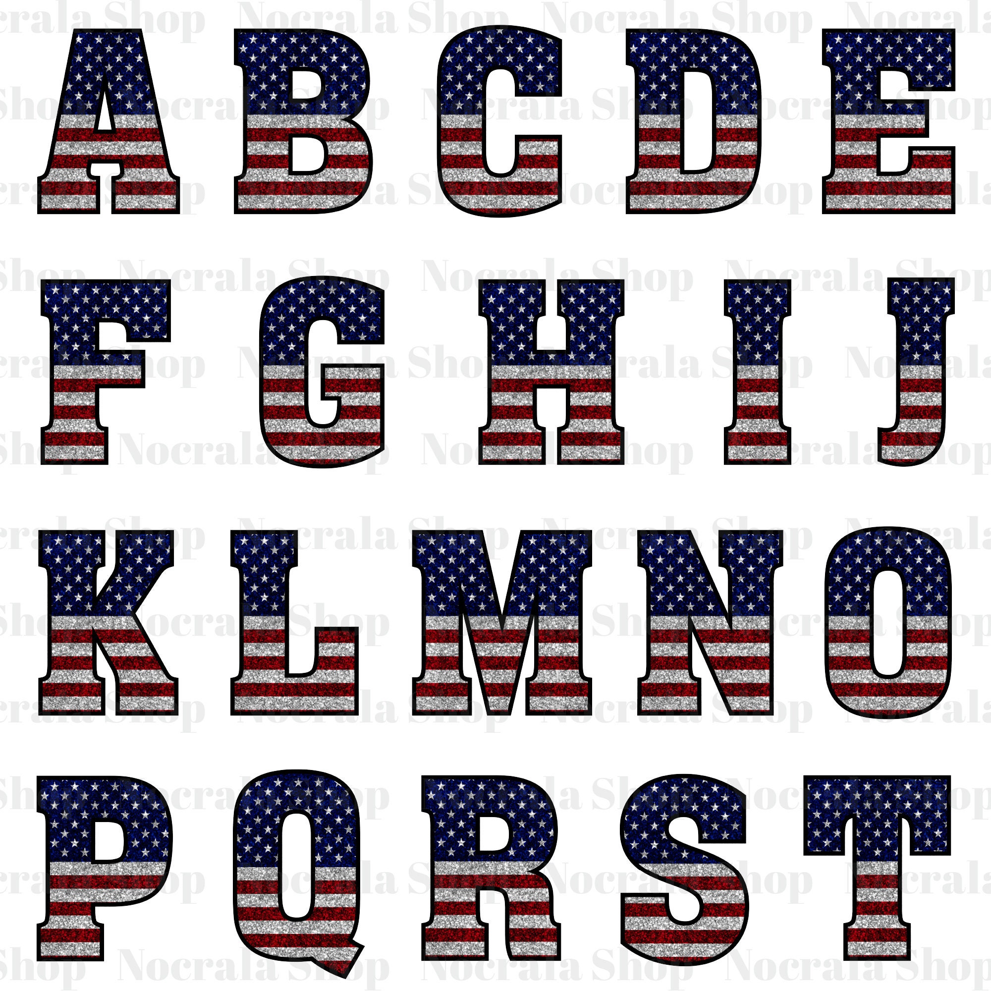 American Glitter Alphabet Clipart, PNG Digital Clip Art, American ...