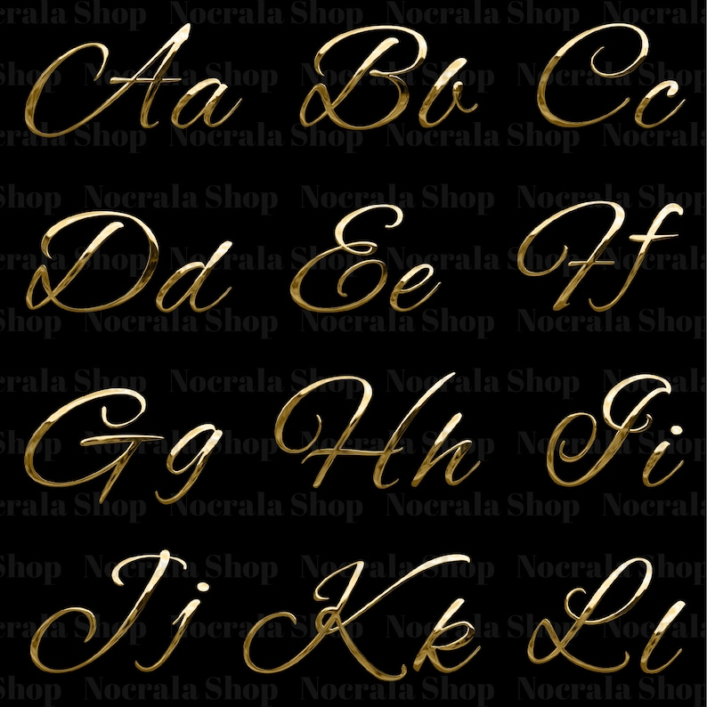 Gold Chrome Cursive Alphabet Clipart PNG Clip Art Gold - Etsy
