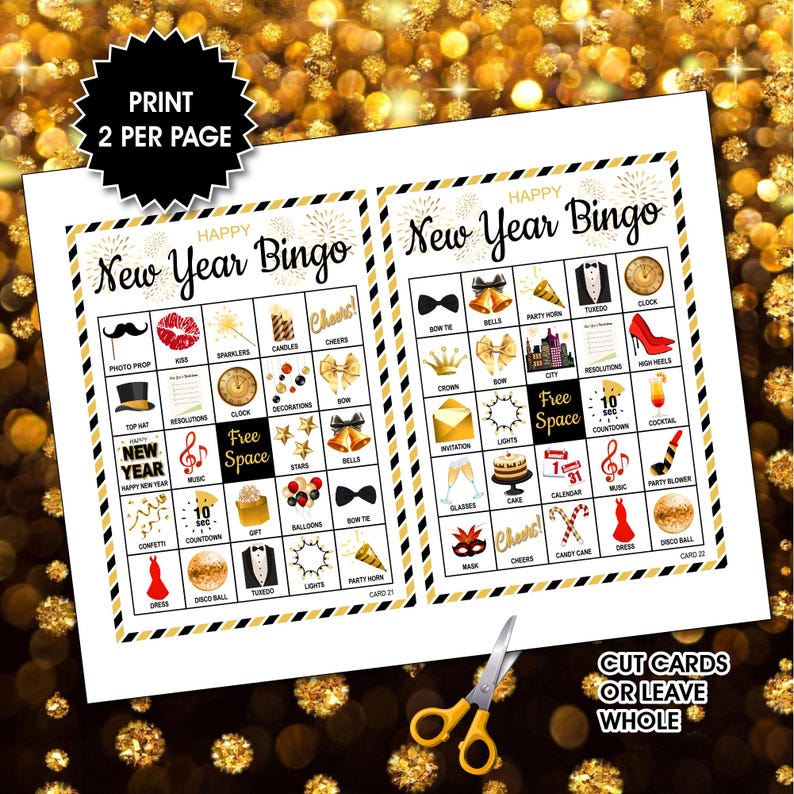 30 Happy New Year Bingo Cards, 1 or 2 per Page, Happy New Year Game ...
