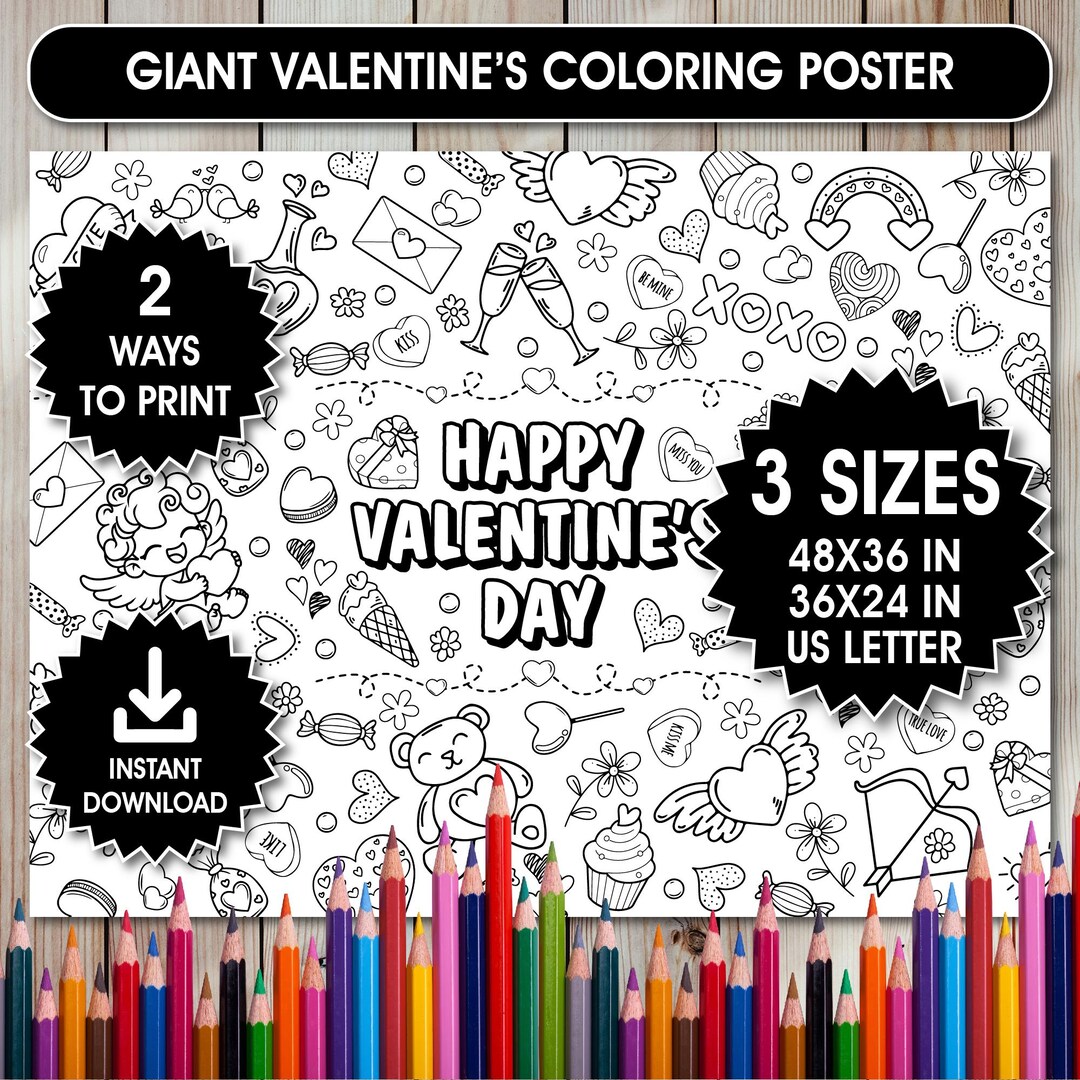 Giant Valentine's Coloring Poster, Classroom Activity (PDF) - Etsy