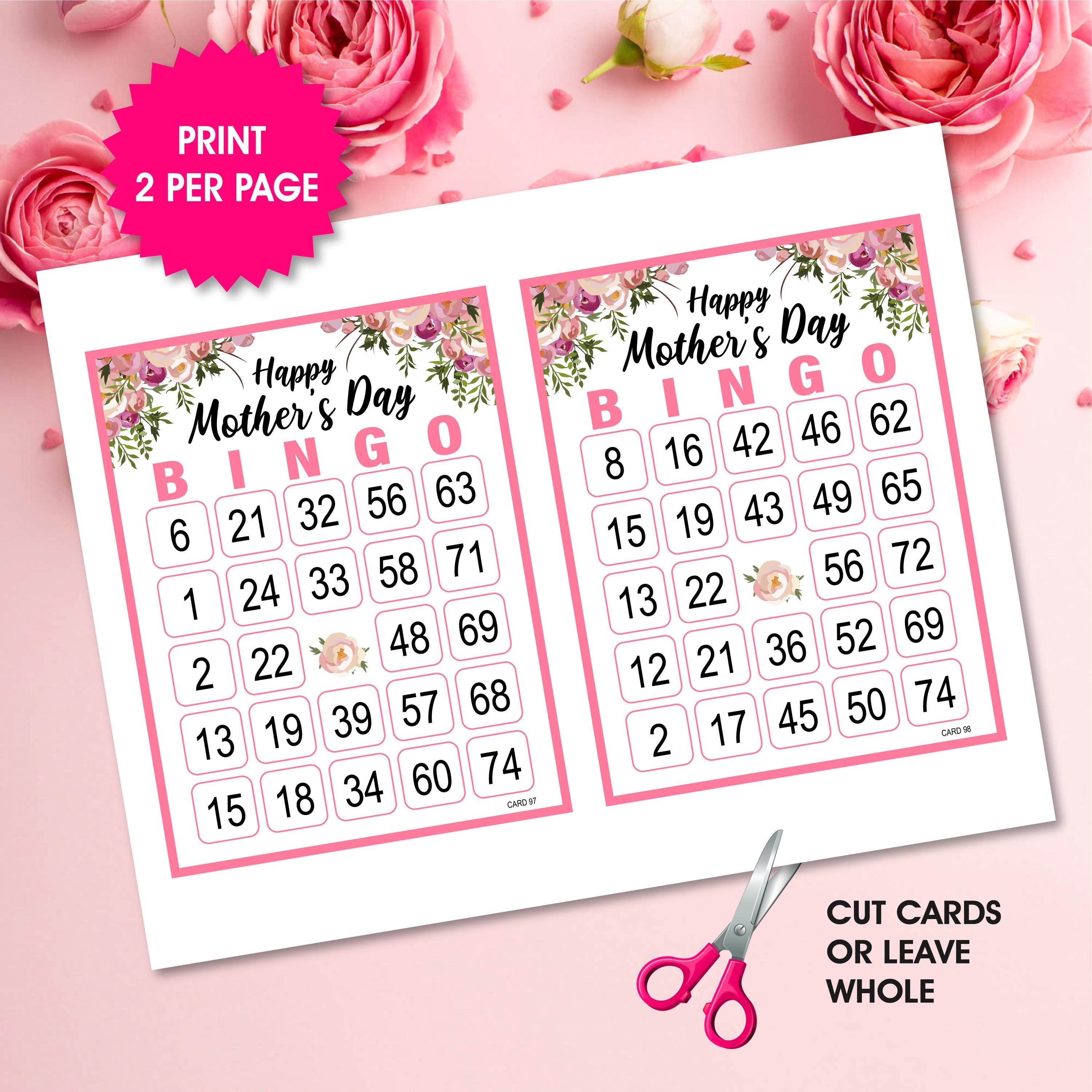 Mother's Day Bingo Game, 100 Cards, Mother's Day Fun Game, Mother's Day ...