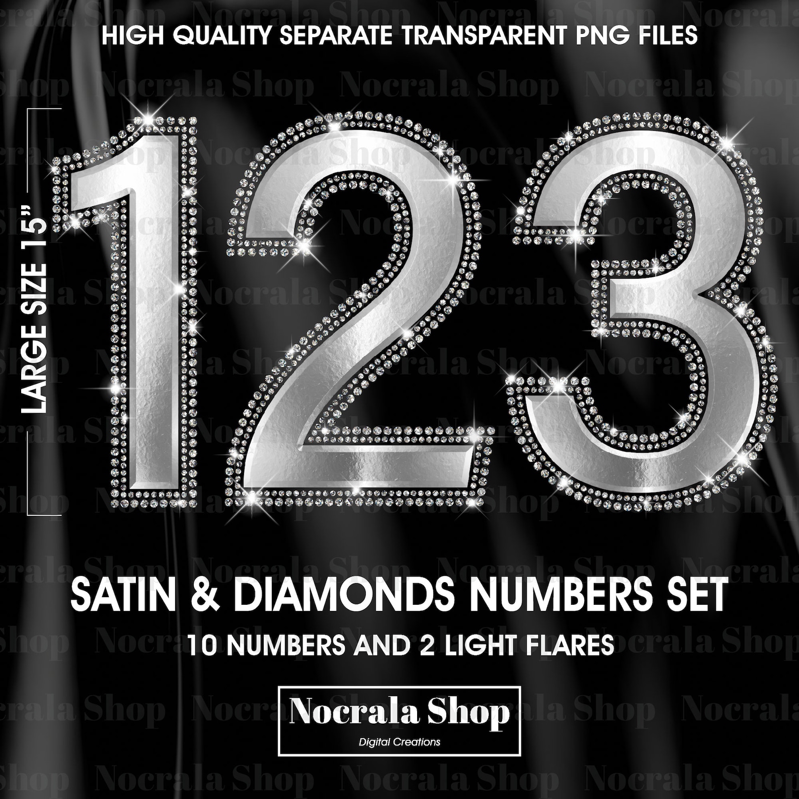 Silver Satin and Diamond Numbers Clipart, PNG Digital Clip Art, Silver ...